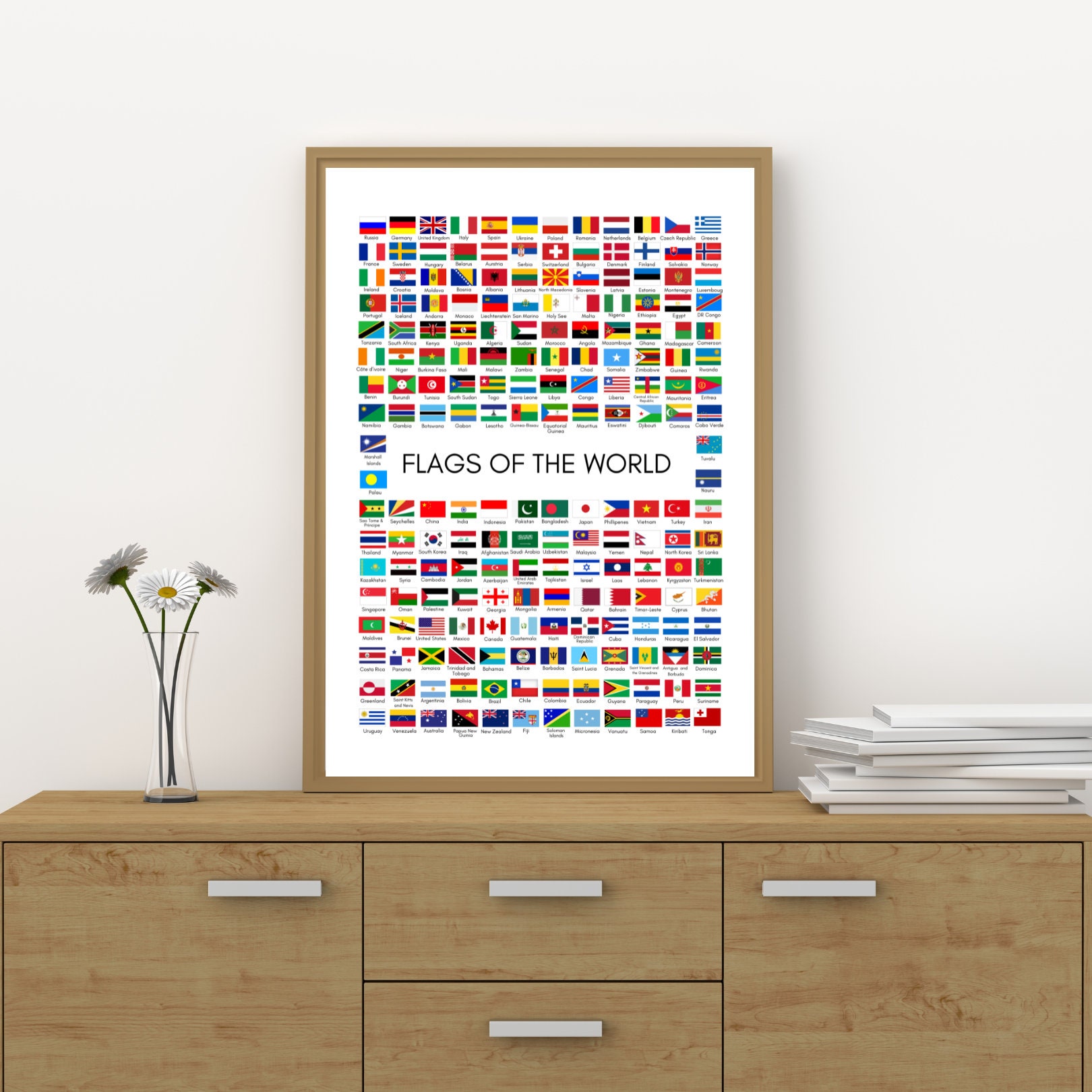 World Flags Wall Print, Educational Wall Print, Digital, Geography ...