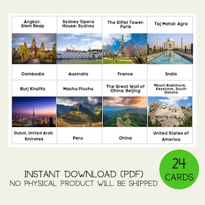 Famous Landmarks Flash Cards World Country Educational Children Digital ...