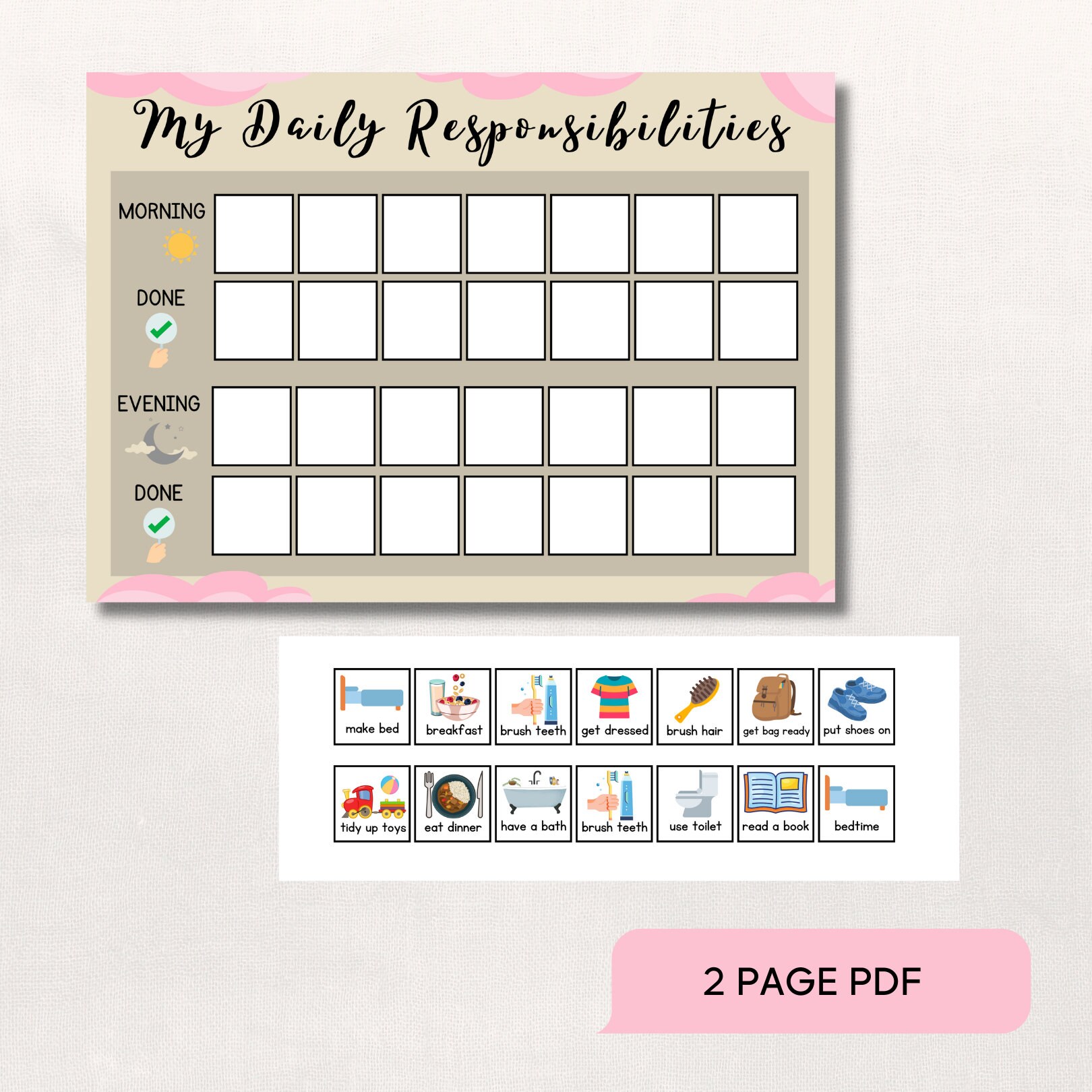 Daily Responsibilities Routine Chart Home School Autism Special Needs ...