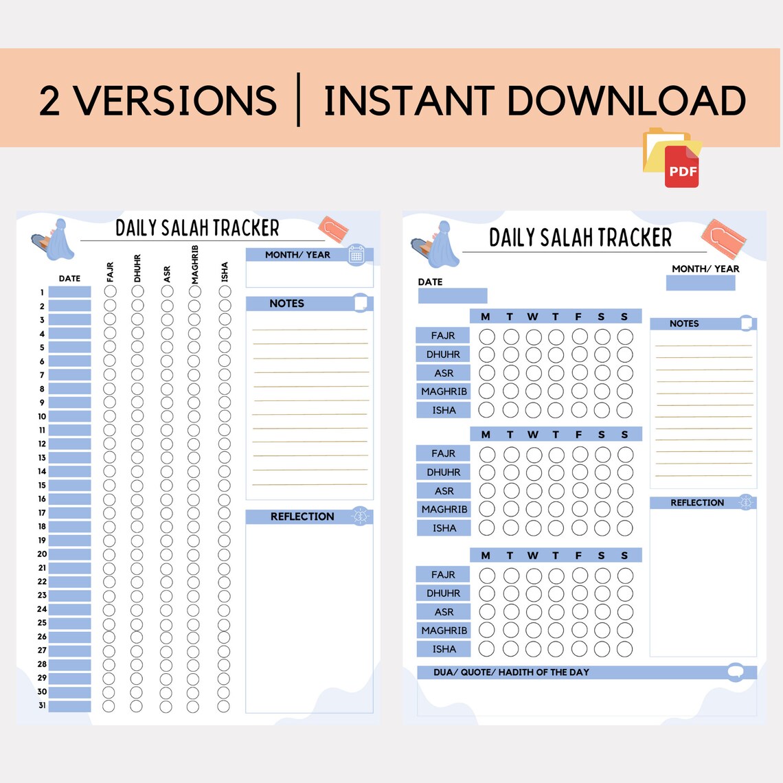 Salah Tracker, Prayer Tracker, Printable Daily Salah Log, Islamic ...