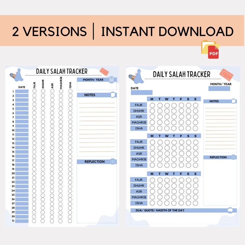 Salah Tracker, Prayer Tracker, Printable Daily Salah Log, Islamic ...