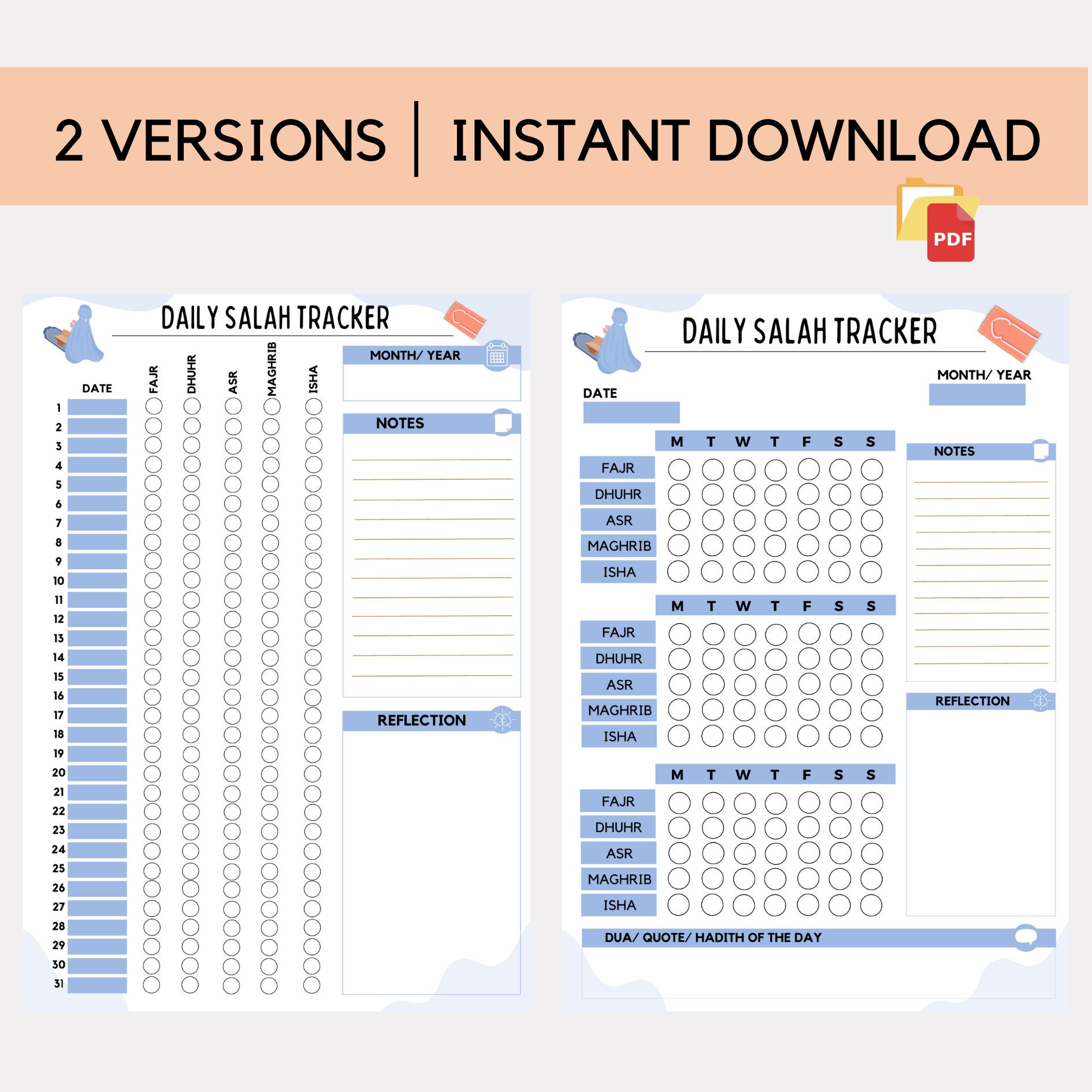 Salah Tracker, Prayer Tracker, Printable Daily Salah Log, Islamic ...
