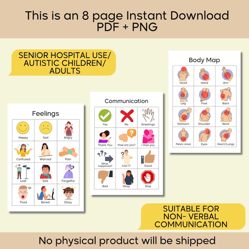 Non Verbal Communication Visual Board Flash Cards Special Needs Senior ...