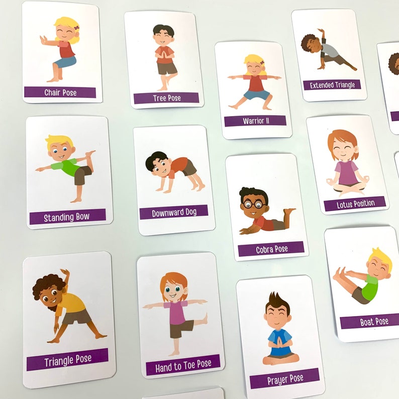 Yoga Poses Positions Flash Cards Children Preschool Educational ...
