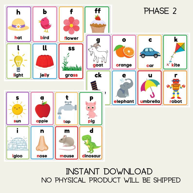 Phonics Flash Cards Download Printable Frequency Words First - Etsy