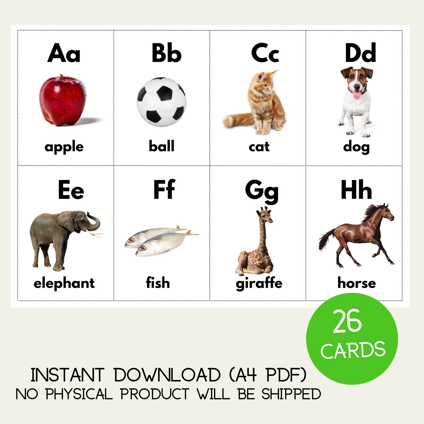 Alphabet Flash Cards Preschool Kids Children First Words Printable ...