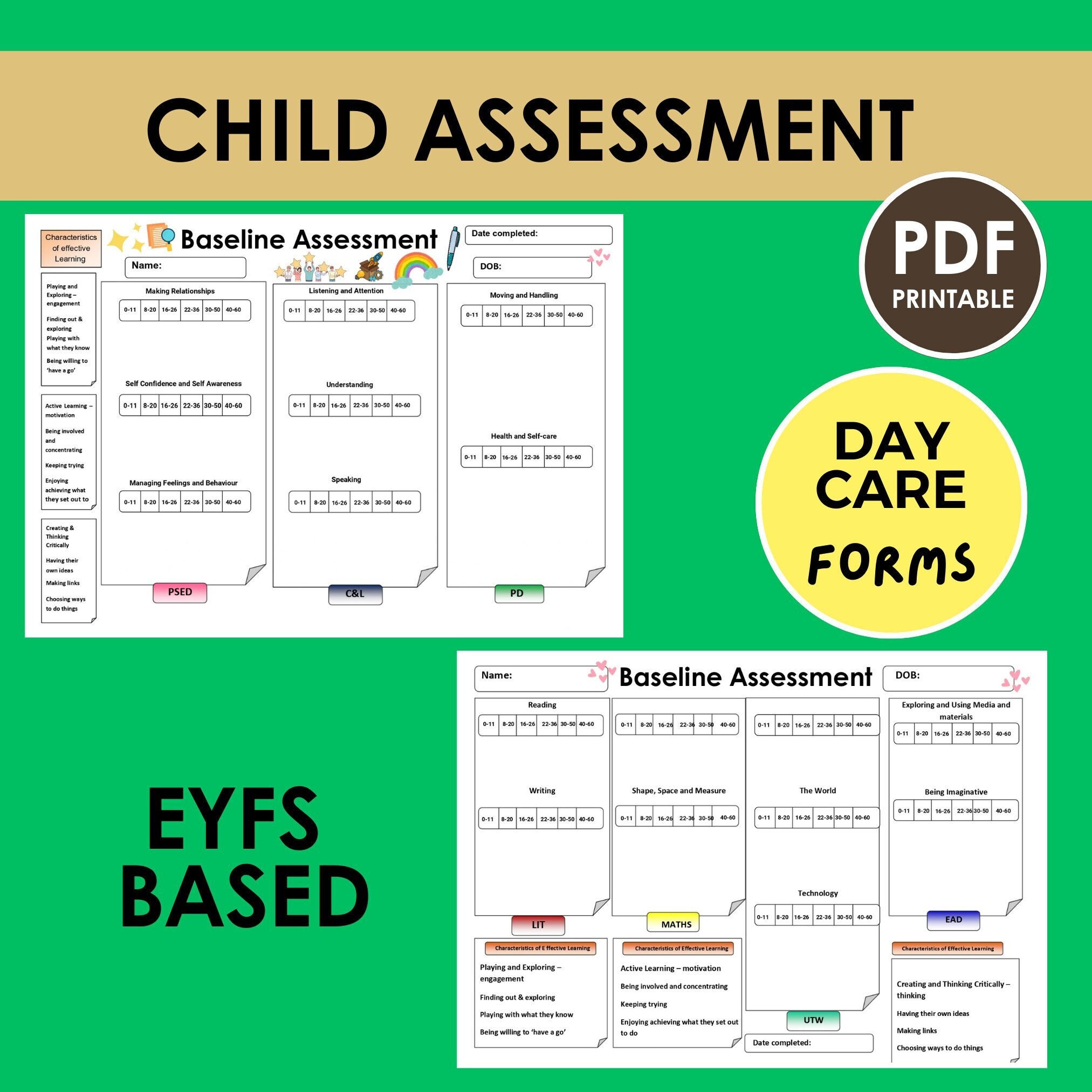 Day Care Baseline Assessment, EYFS Observation, Planning Childminder ...