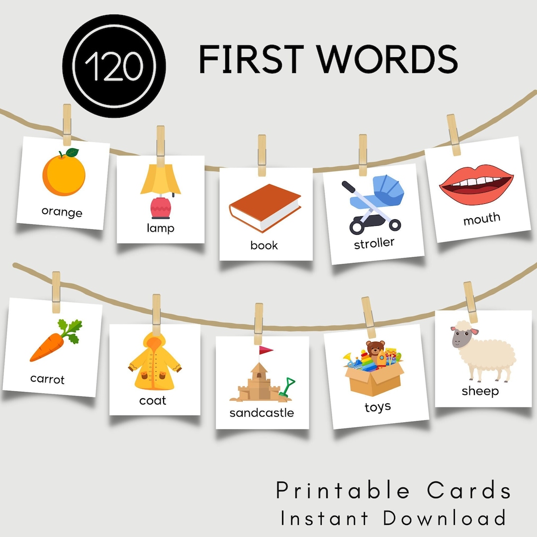First Words Printable Cards Alphabet Flash Cards Baby Toddler - Etsy