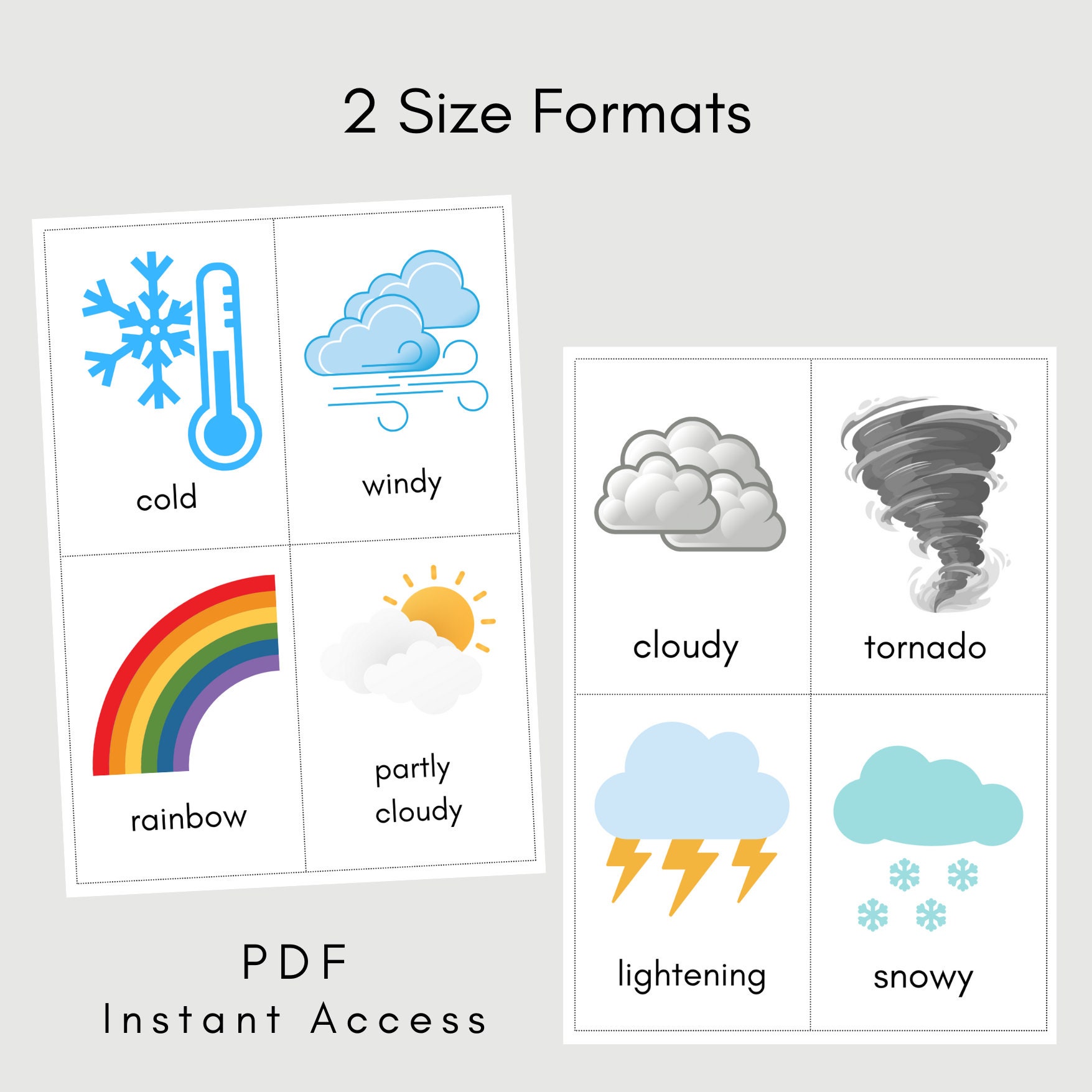 Weather Cards Preschool Printable Flash Cards Educational Montessori ...