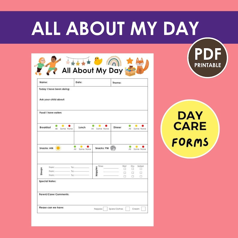 Day Care Daily Report, All About My Day, Parent Feedback, Childminder ...