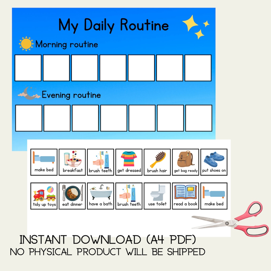 Daily Routine Chart Home School Autism Special Needs Children Kids Day ...