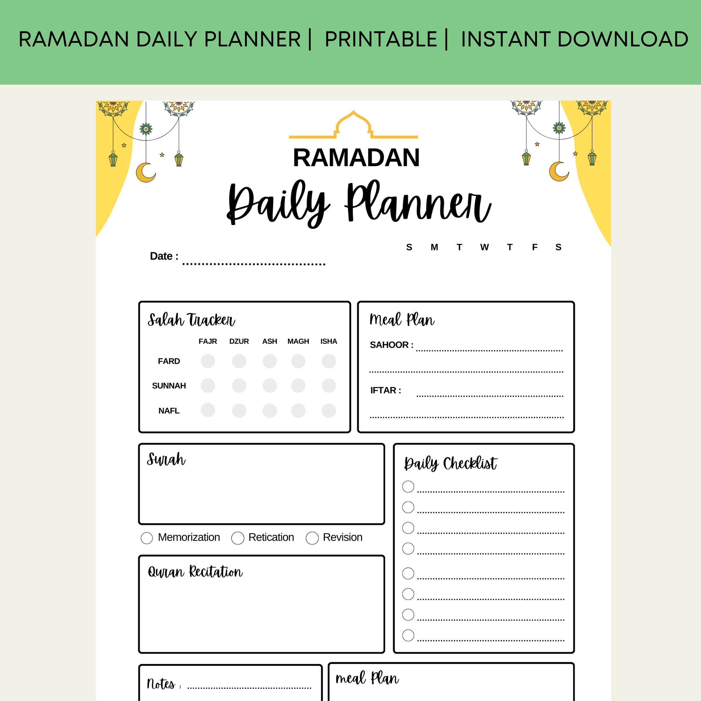 Ramadan Daily Planner Printable Digital Ramadaan Planner Daily Salat ...