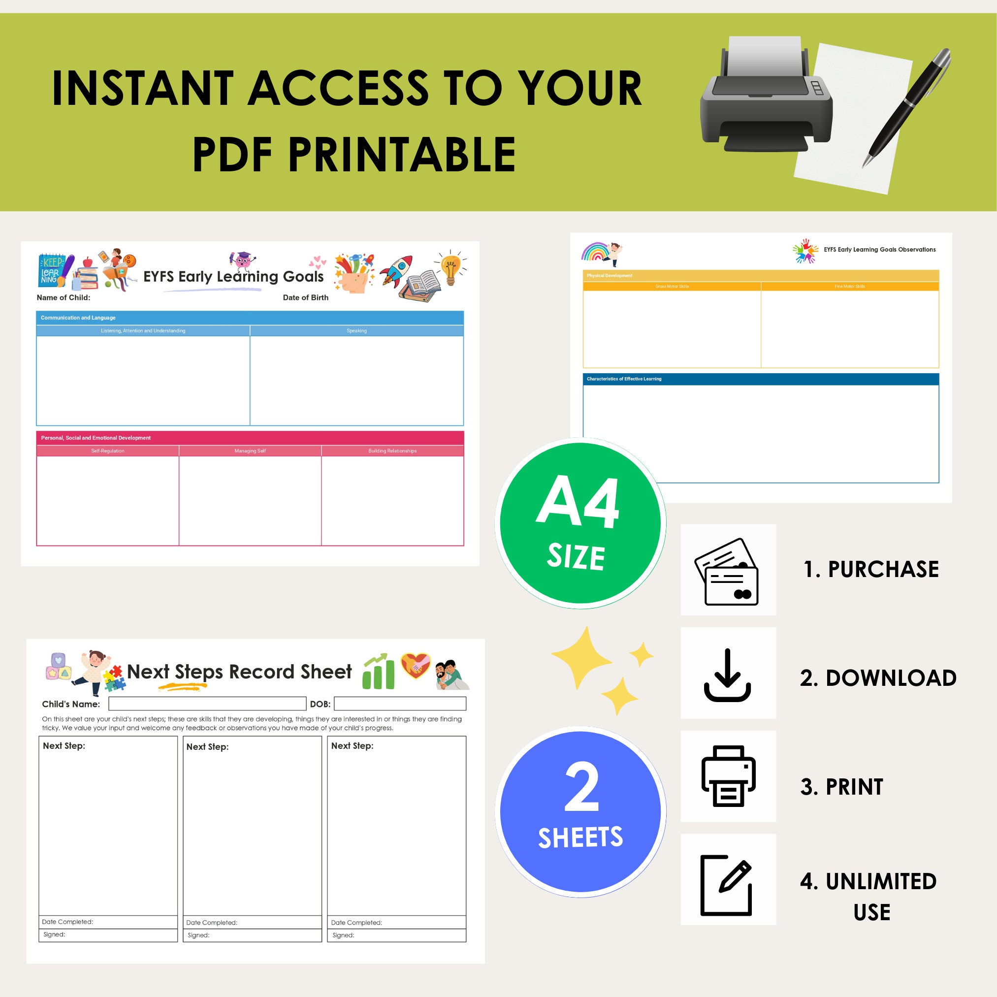 Day Care Learning Goals, EYFS Next Steps Record, Childminder Forms ...