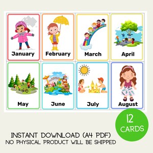 Months of the Year Flash Cards PDF Printable Download Children ...