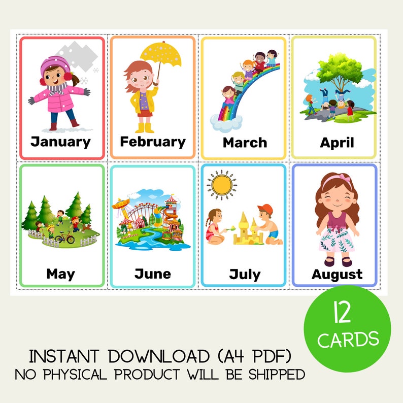 Months of the Year Flash Cards PDF Printable Download Children ...