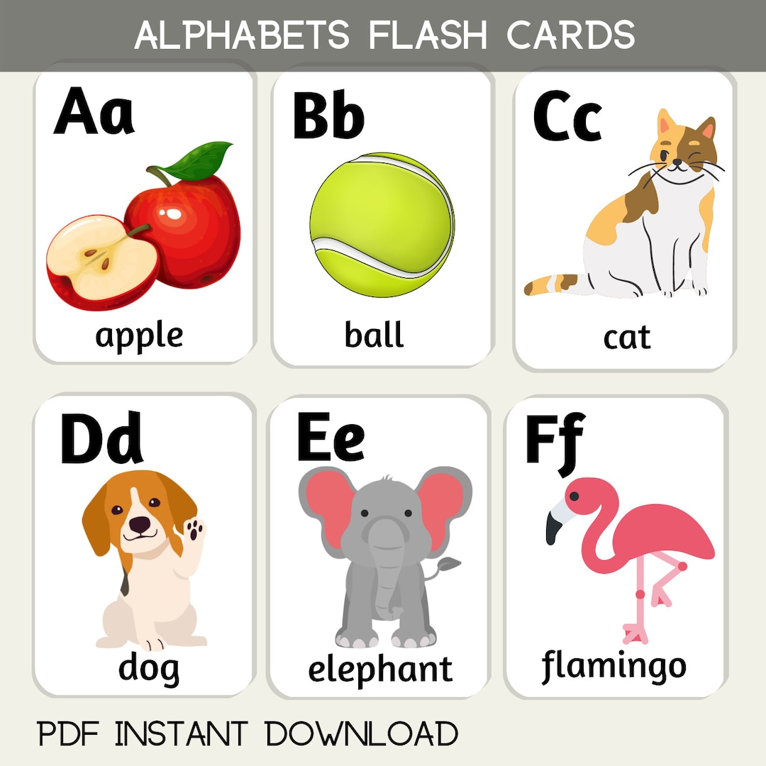 Alphabet Flash Cards Preschool Kids Children First Words Printable ...