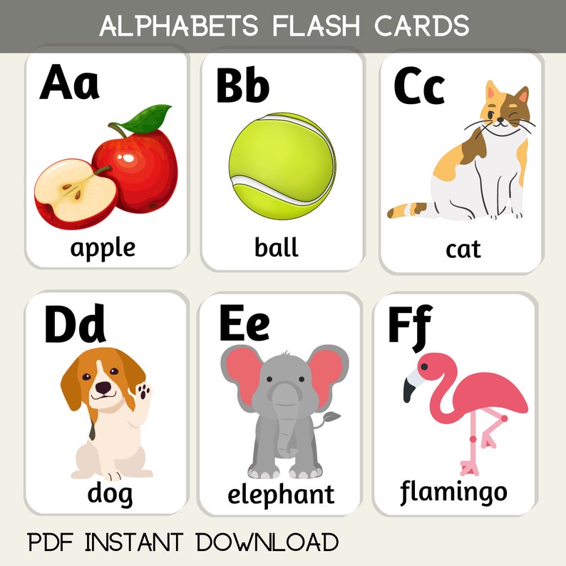 Alphabet Flash Cards Preschool Kids Children First Words Printable ...
