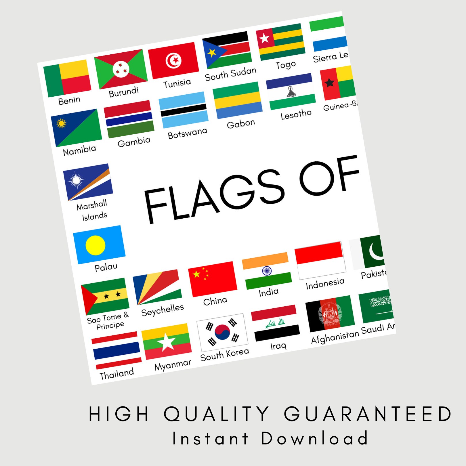World Flags Wall Print, Educational Wall Print, Digital, Geography ...