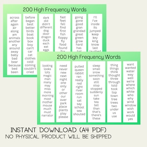 200 High Frequency Words Chart X 2 Children Wipeable Sight Words Common ...