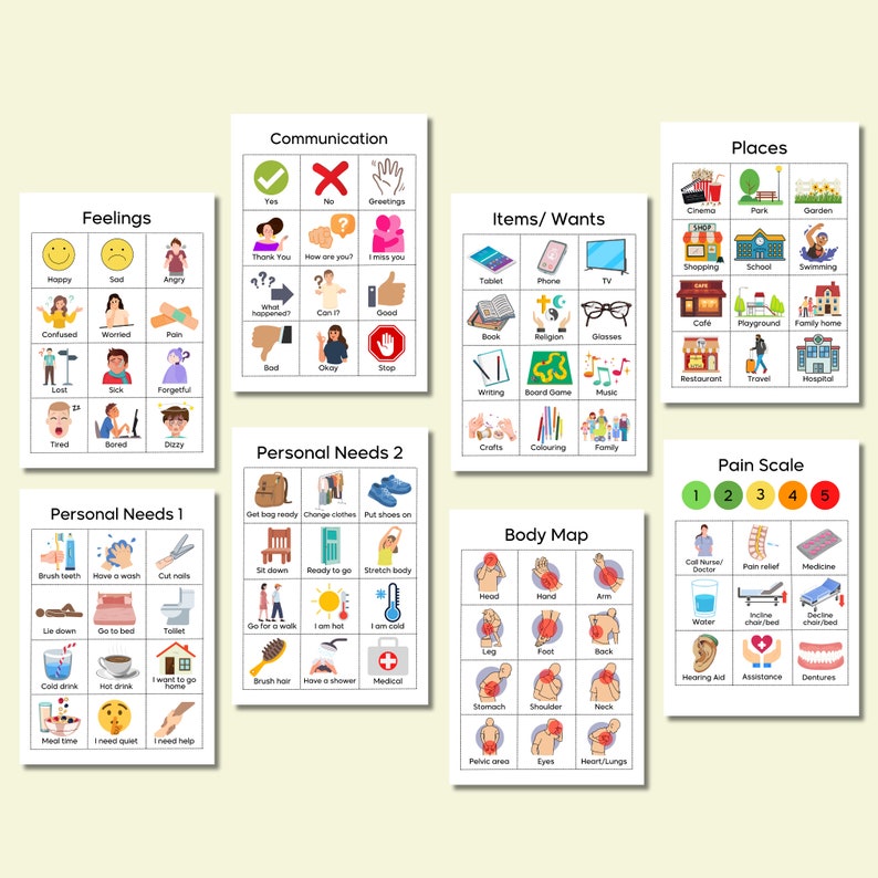 Non Verbal Communication Visual Board Flash Cards Special Needs Senior ...