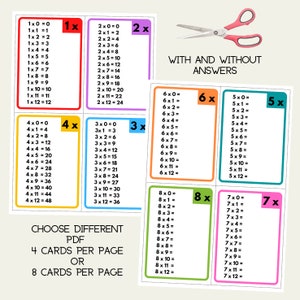 Times Tables Flash Cards Maths Learning Multiplication Printable ...