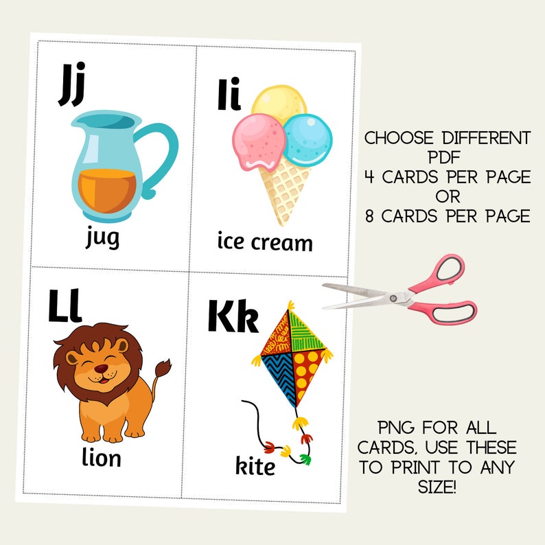 Alphabet Flash Cards Preschool Kids Children First Words Printable ...