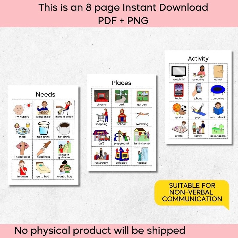 Non Verbal Communication Visual Board Flash Cards, Special Needs ...