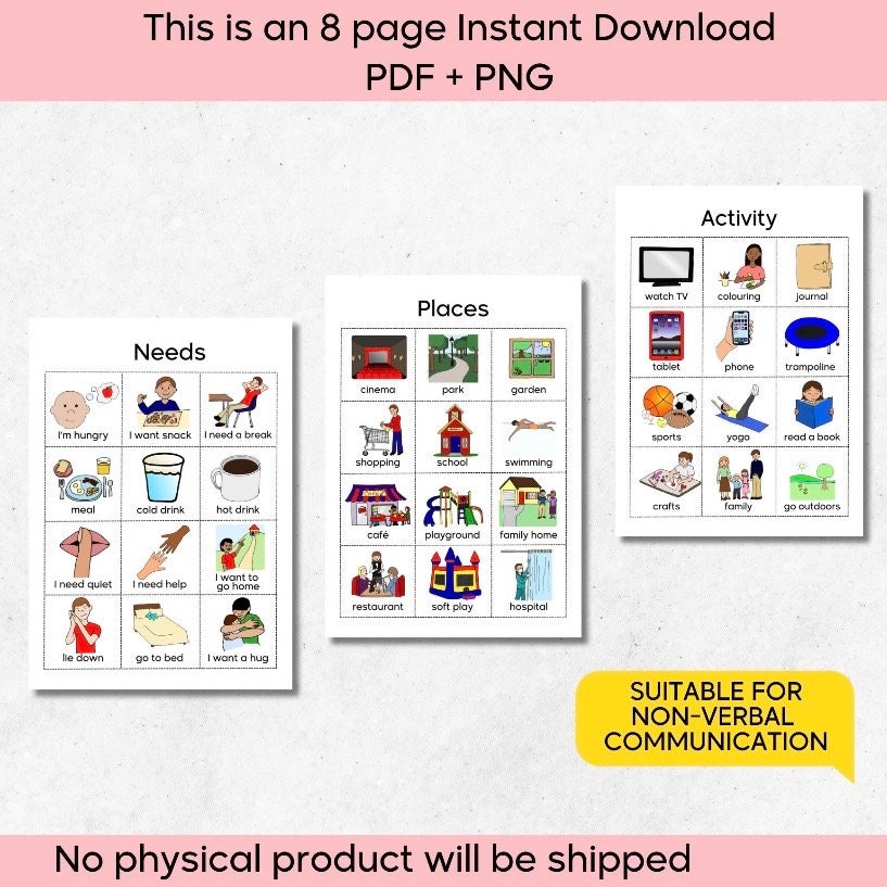 Non Verbal Communication Visual Board Flash Cards, Special Needs ...