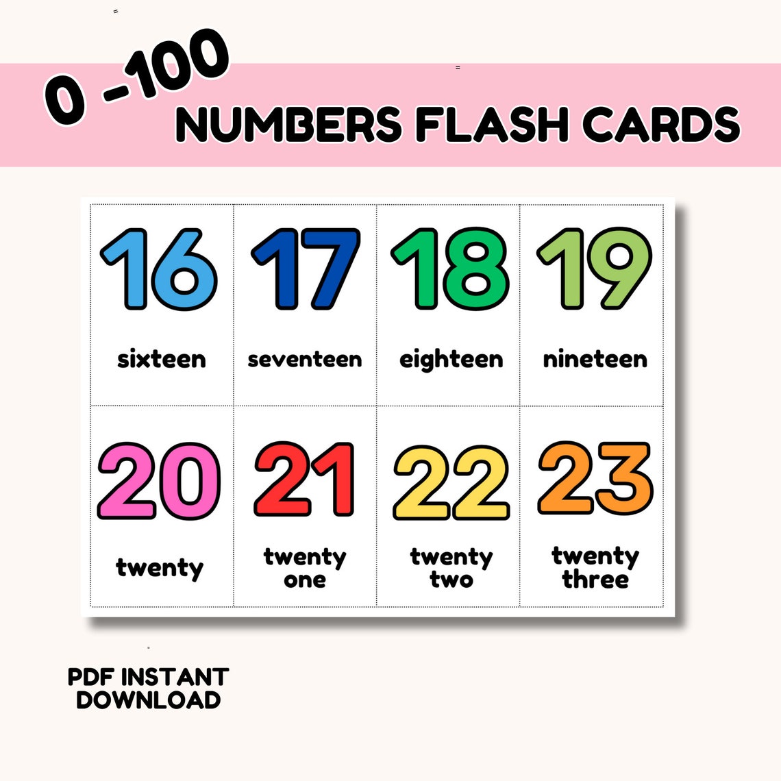 0- 100 Numbers Flash Cards Printable Children Educational Kids Learning ...