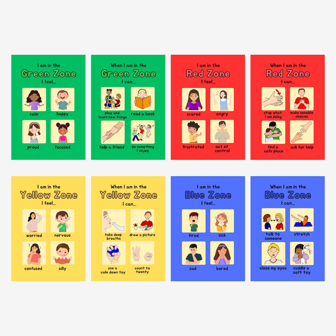 Zones of Regulation Cards, Self Regulation Cards, Lanyard Printable ...