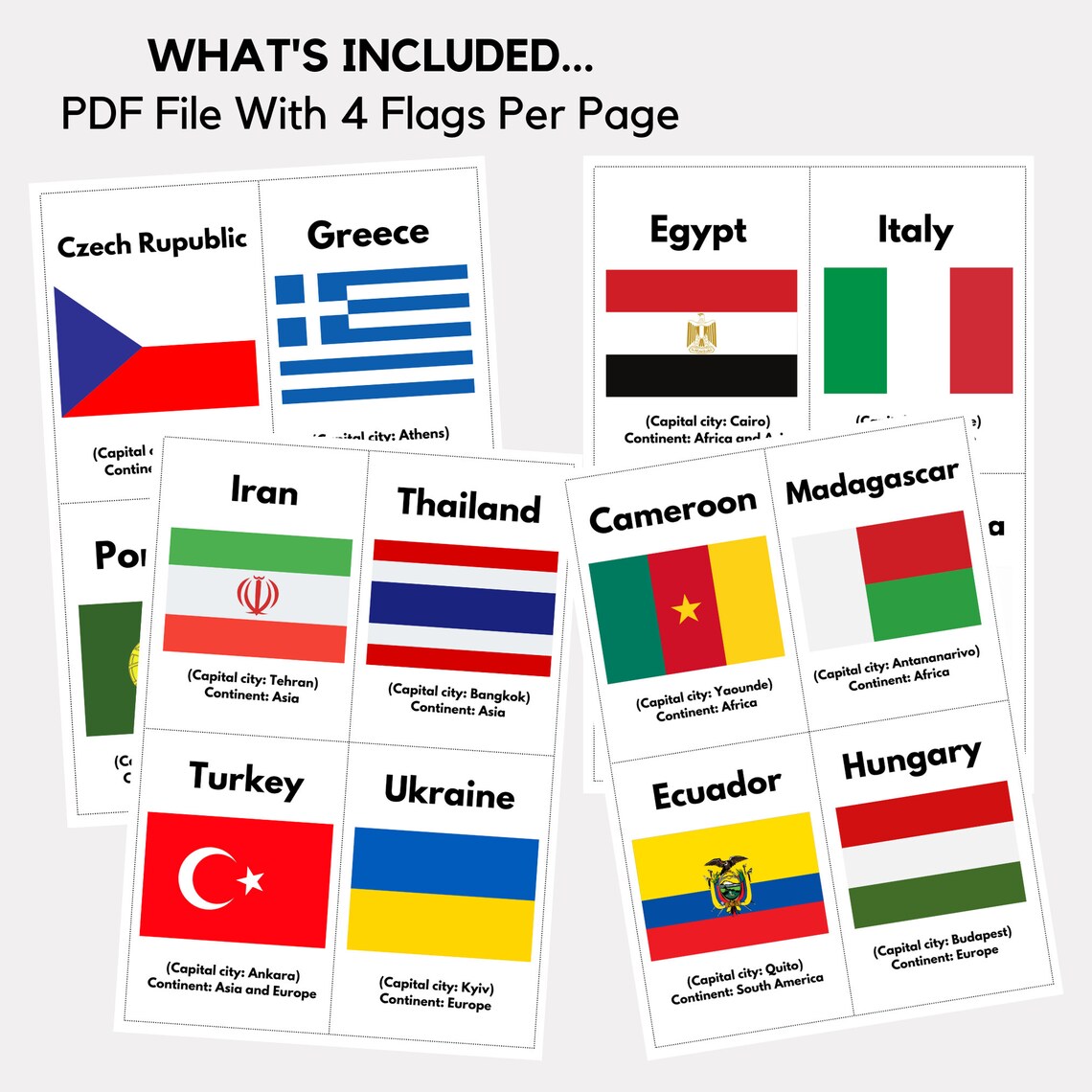 100 World Country Flags Flash Cards Instant Download Educational ...