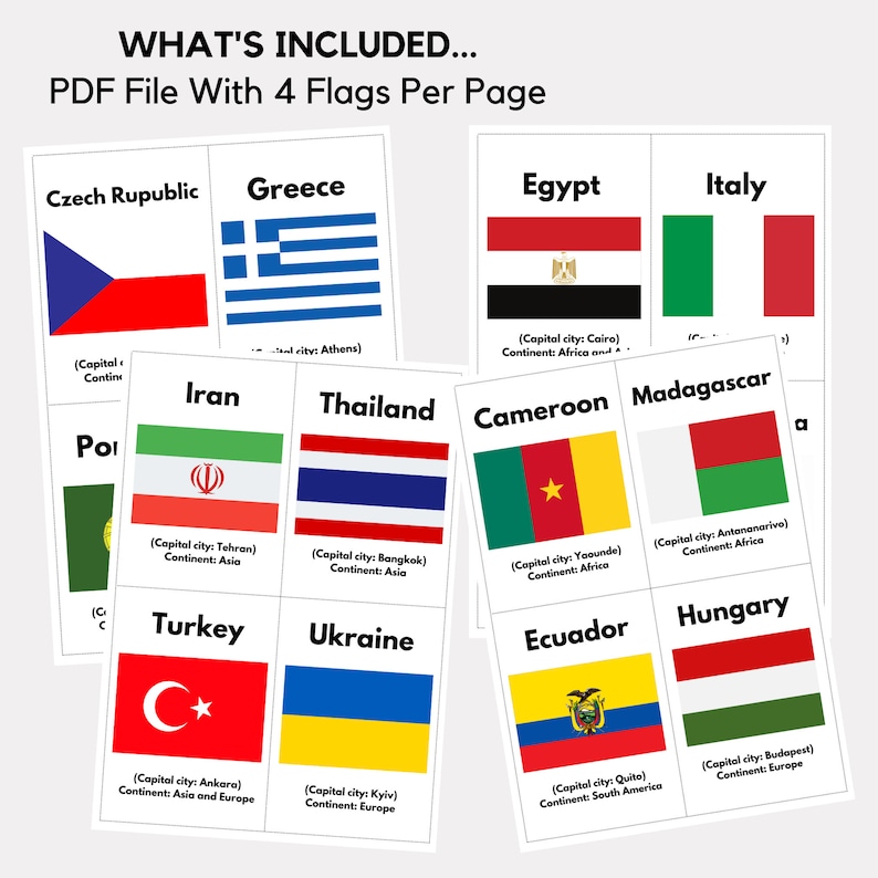 100 World Country Flags Flash Cards Instant Download - Etsy UK
