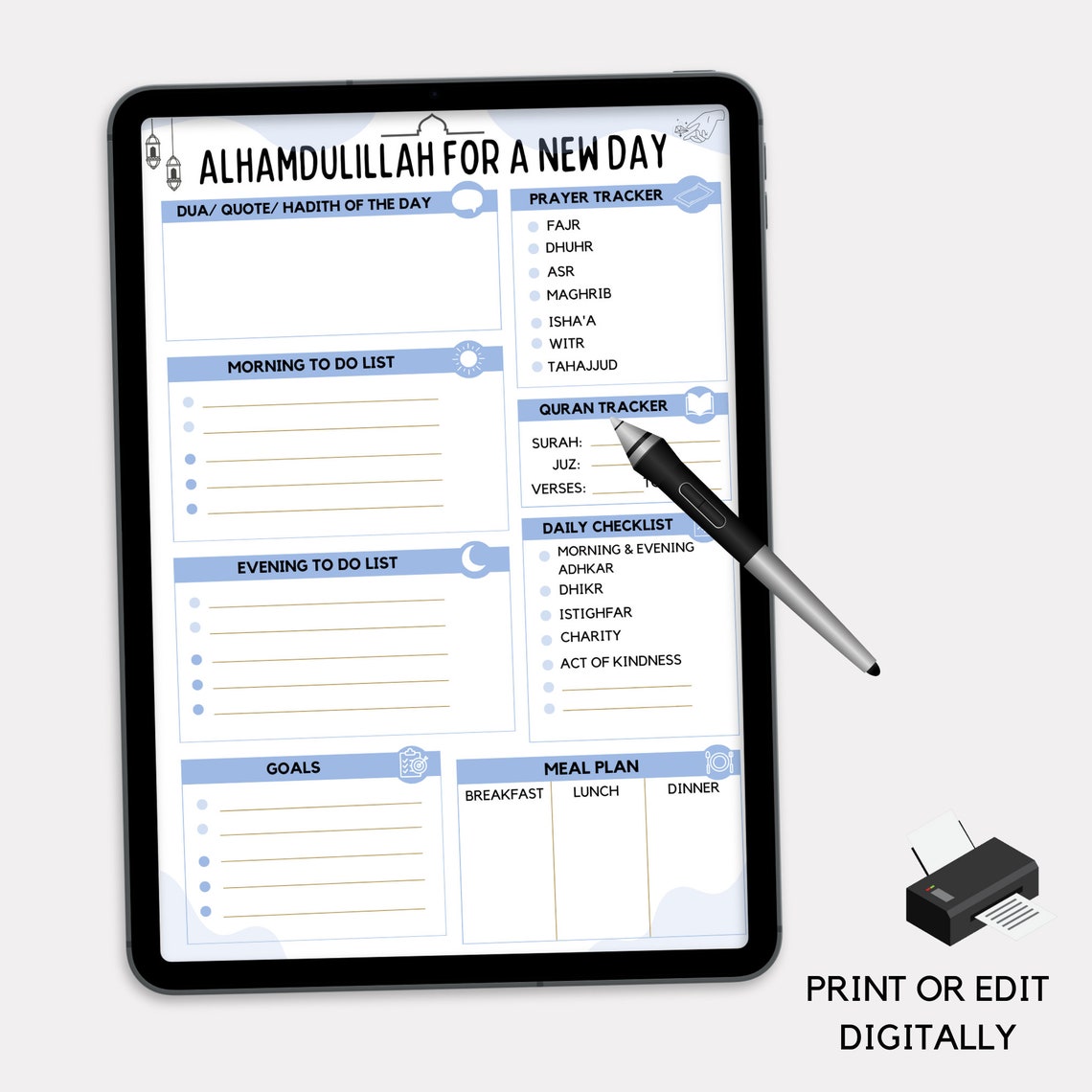 Islamic Daily Planner Printable Digital Download, Muslim Daily Planner ...