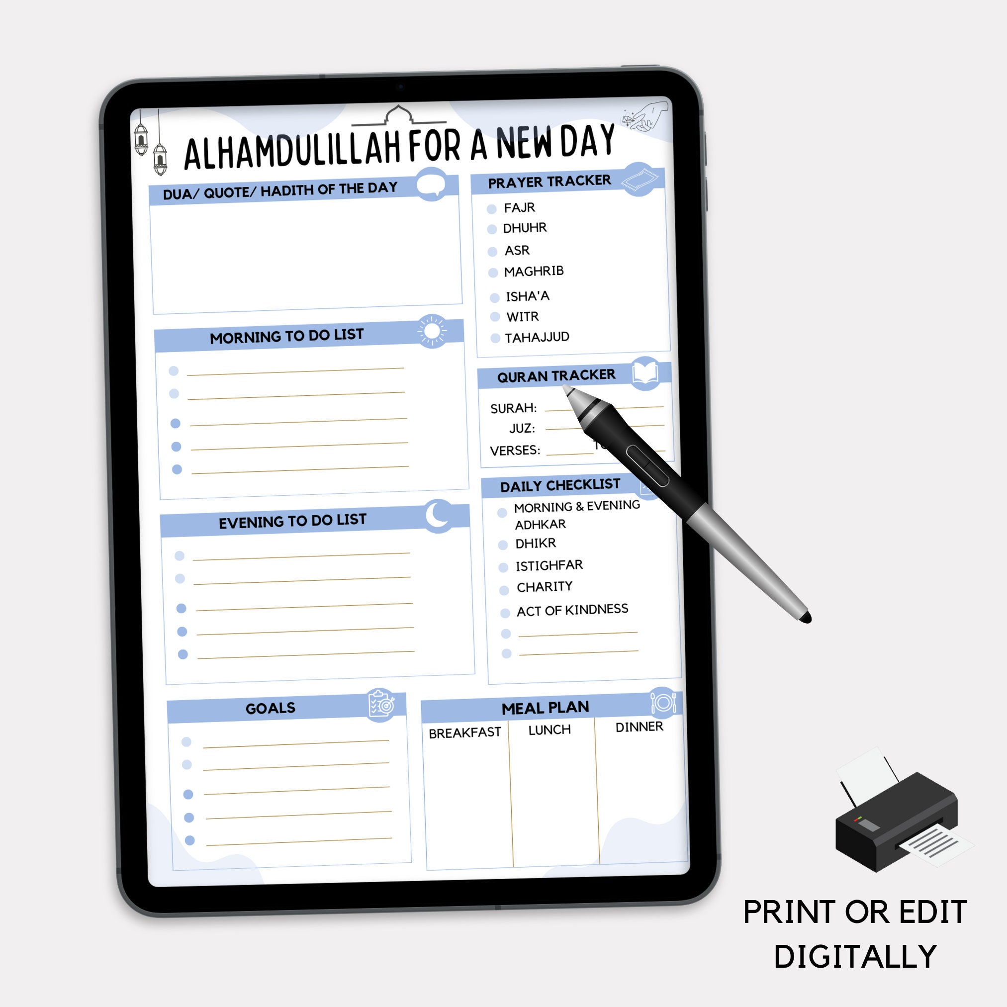 Islamic Daily Planner Printable Digital Download, Muslim Daily Planner ...