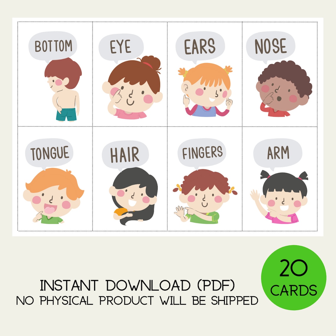 Parts of the Body Flash Cards Instant Download Kids Learning Human ...