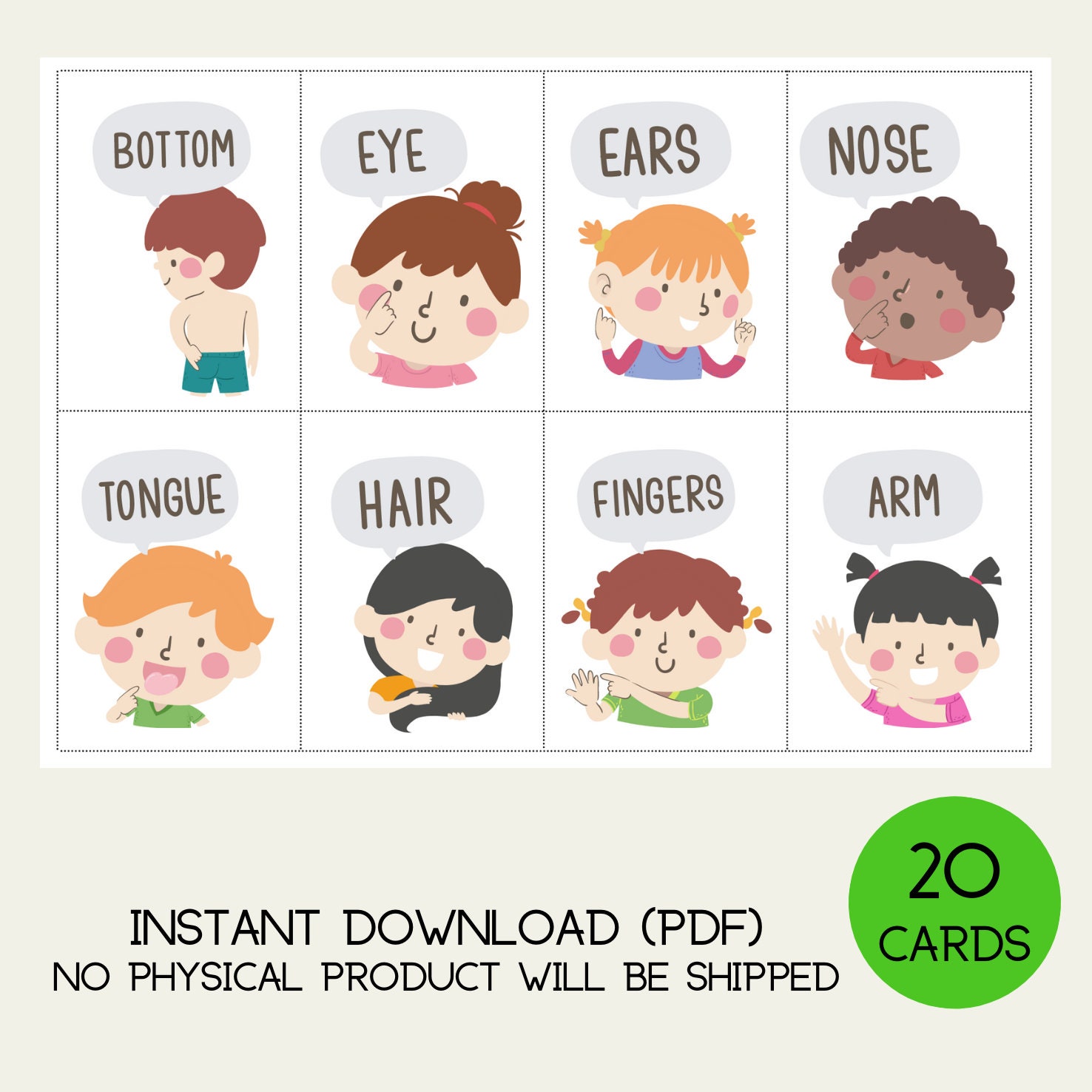 Parts of the Body Flash Cards Instant Download Kids Learning Human ...