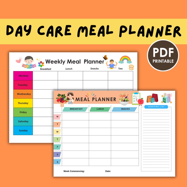 Meal Planner, Day Care Meal Plan for Childminders, Nursery, Day Care ...
