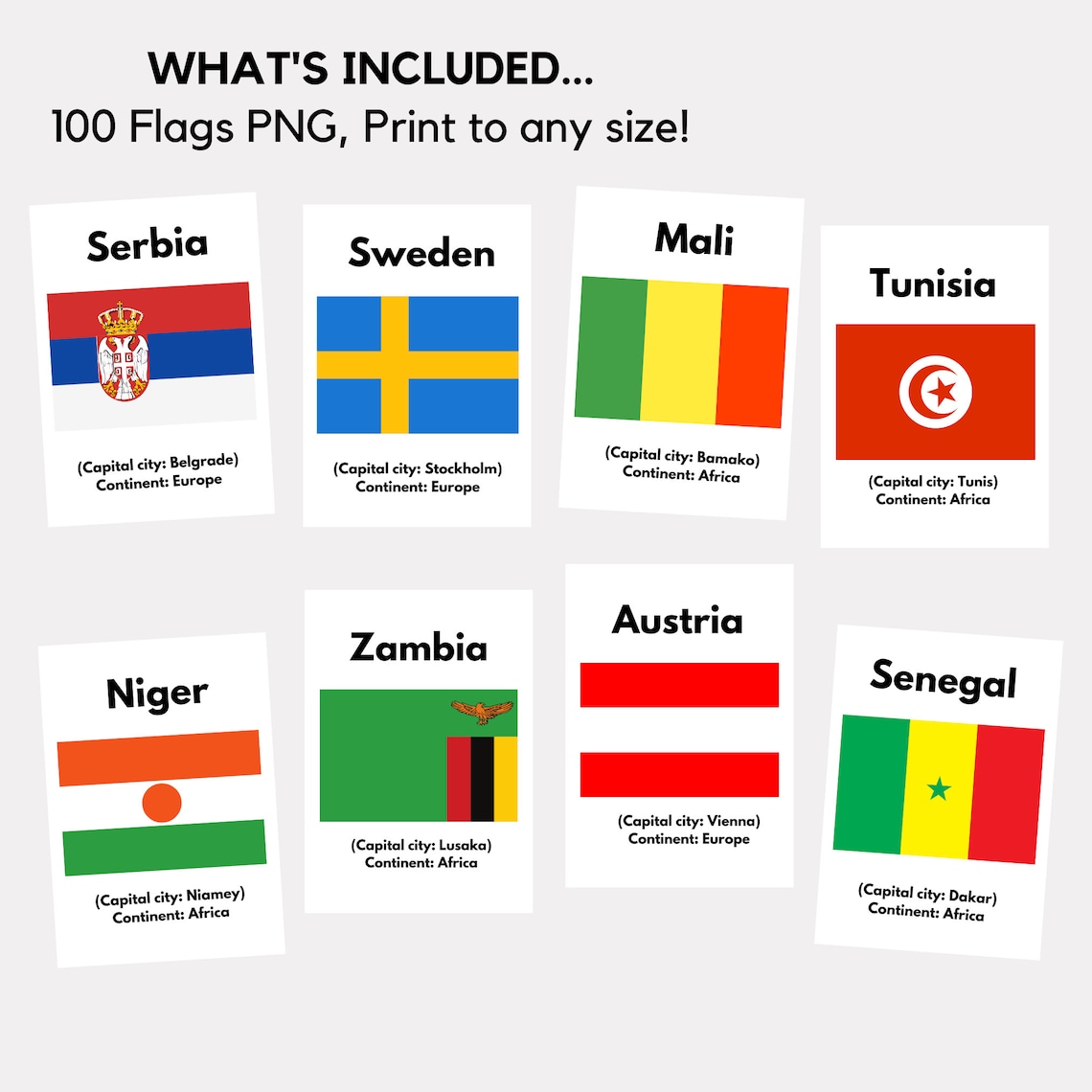100 World Country Flags Flash Cards Instant Download Educational ...