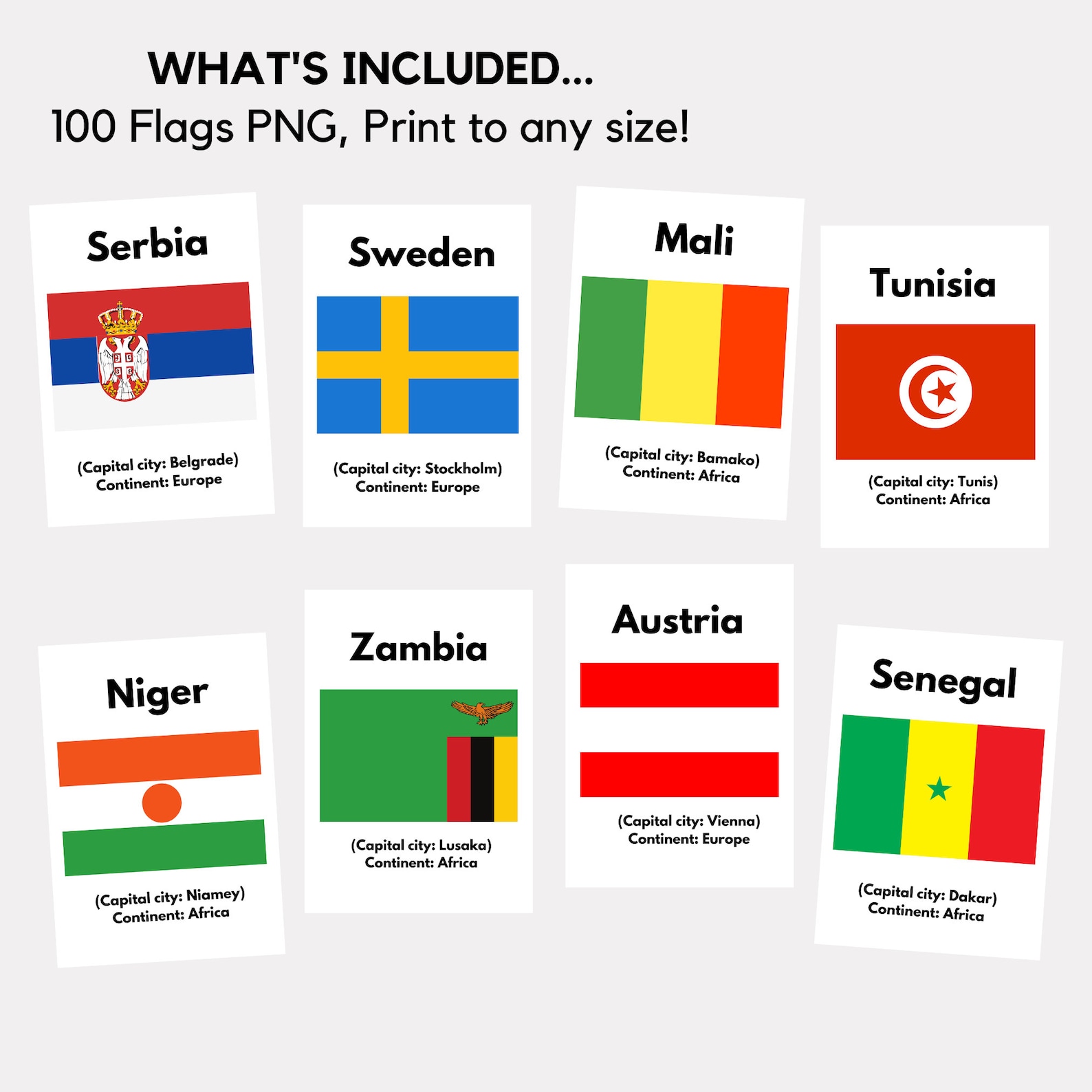 100 World Country Flags Flash Cards Instant Download Educational ...