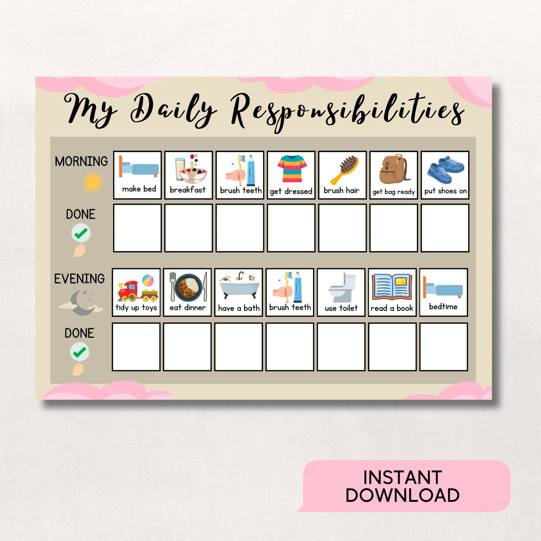 Daily Responsibilities Routine Chart Home School Autism Special Needs ...