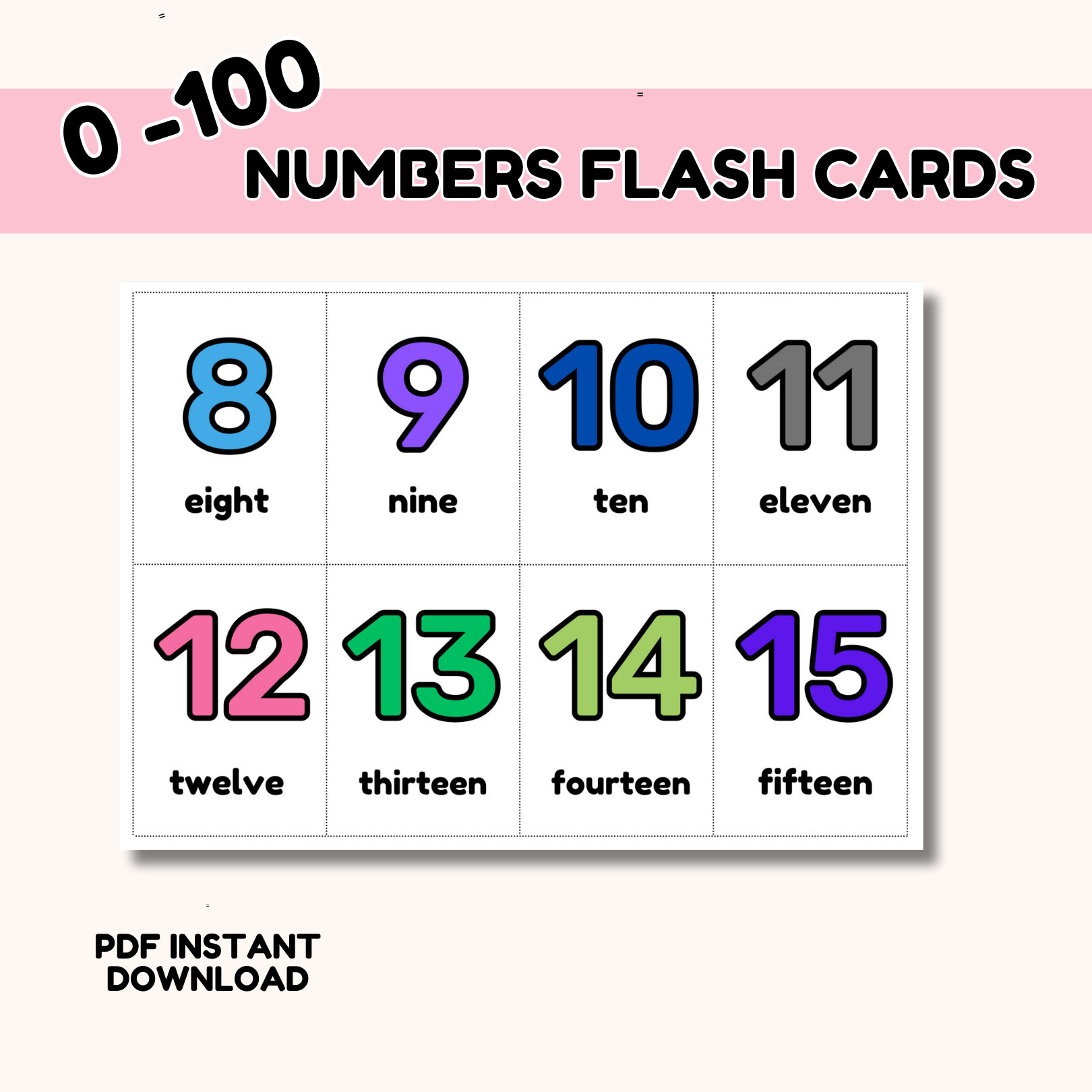 0- 100 Numbers Flash Cards Printable Children Educational Kids Learning ...