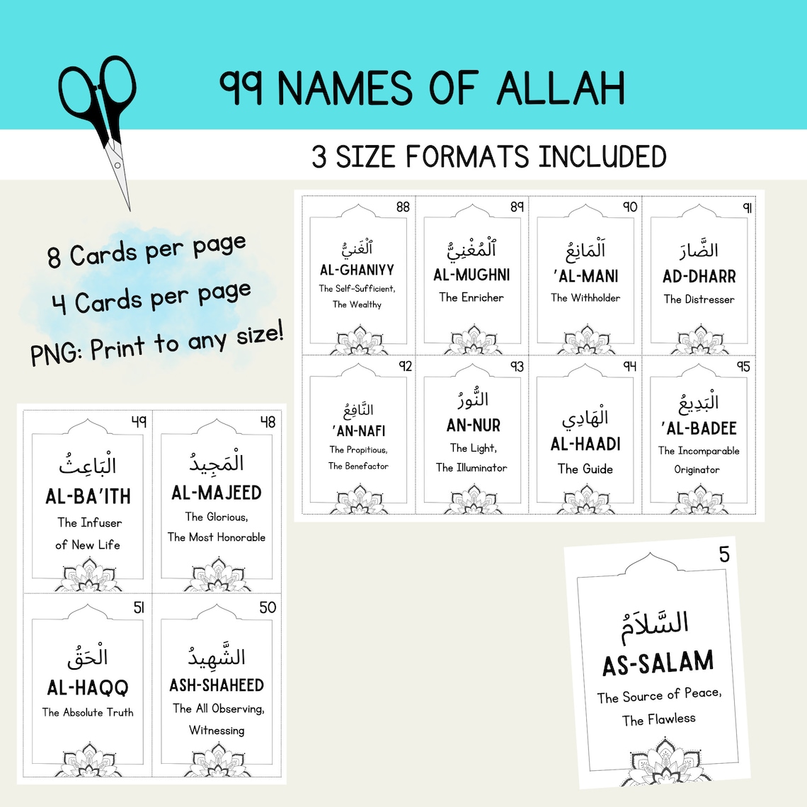 99 Names of Allah Islamic Art Quran Muslim Children Gift Printable ...
