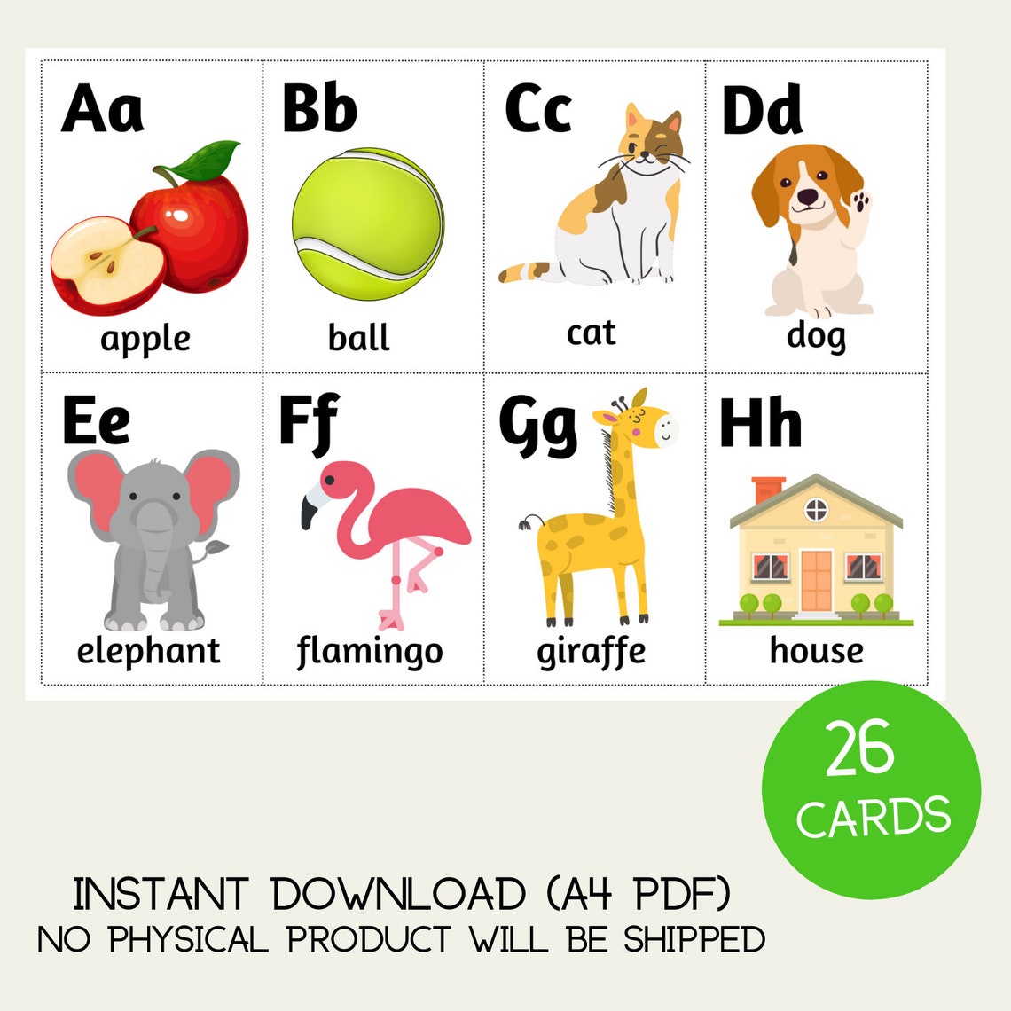 Alphabet Flash Cards Preschool Kids Children First Words Printable ...