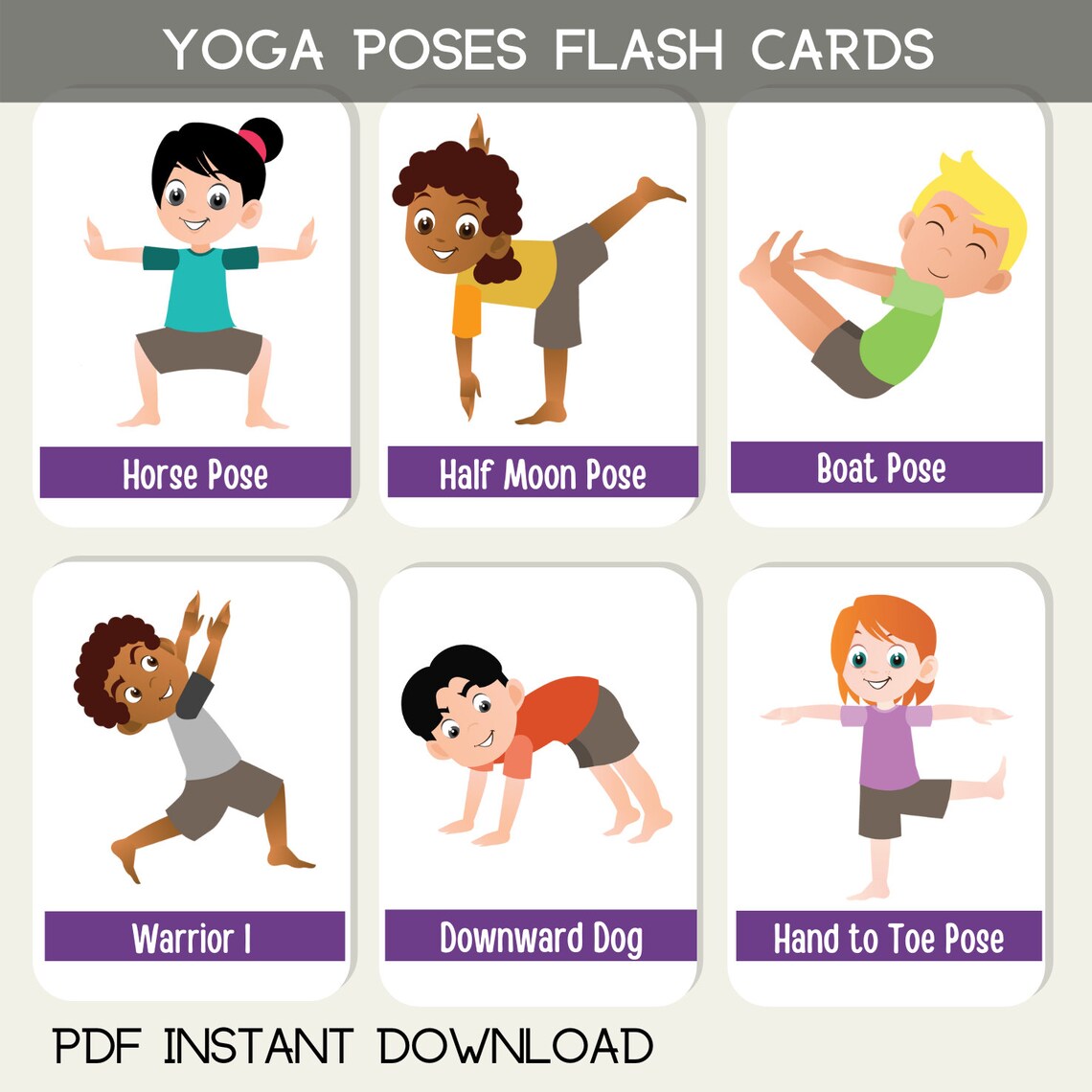 Yoga Poses Positions Flash Cards Children Preschool Educational ...