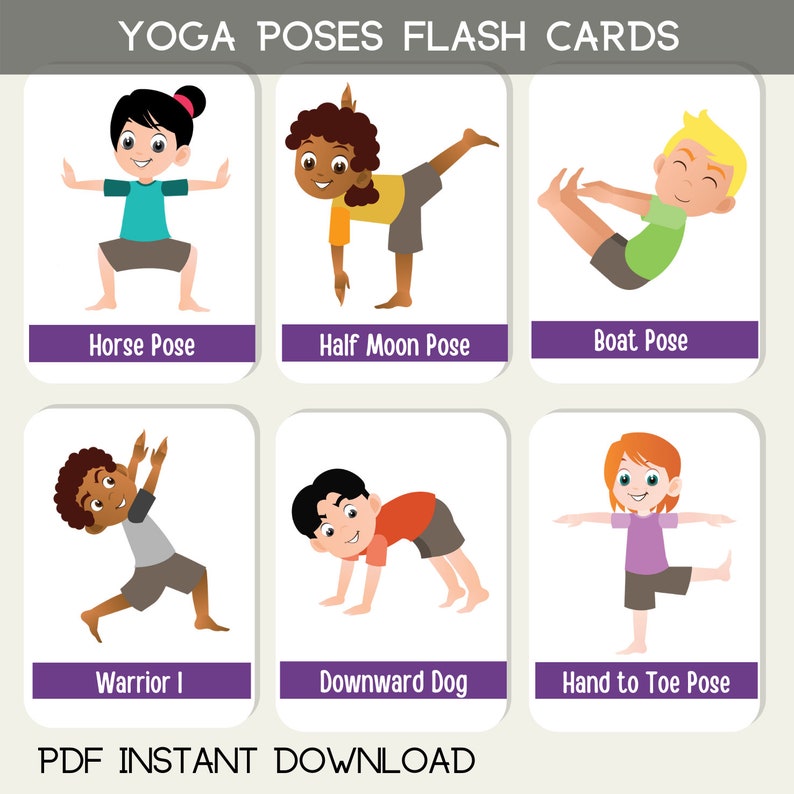 Yoga Poses Positions Flash Cards Children Preschool Educational ...
