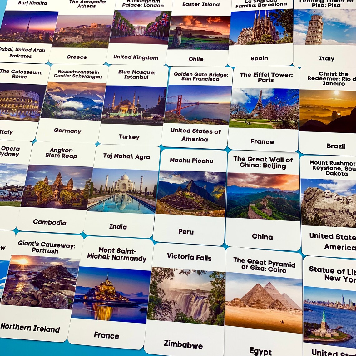Famous Landmarks Flash Cards World Country Educational Children Digital ...