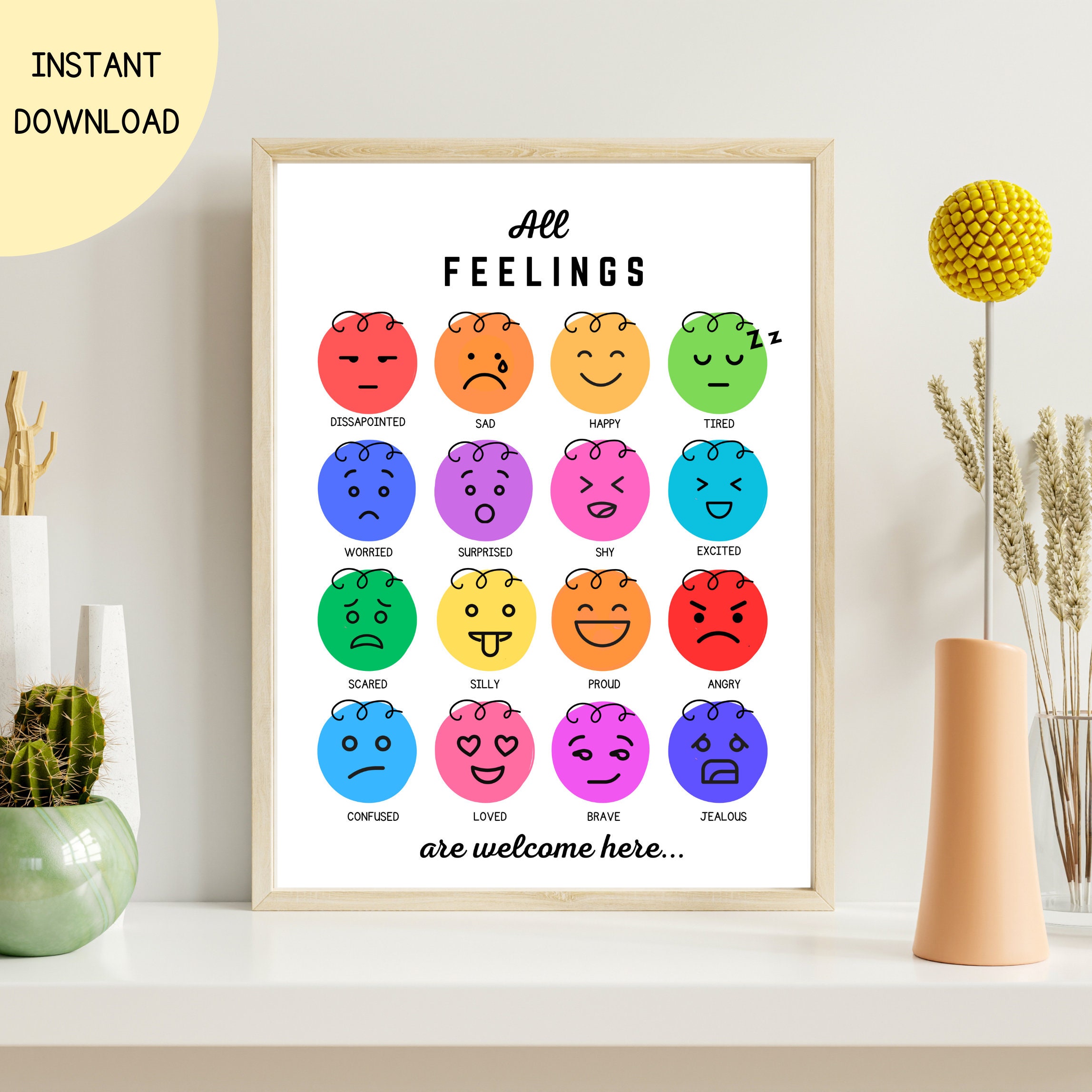 All Feelings Are Welcome Here Poster, Educational Wall Chart, Emotions ...