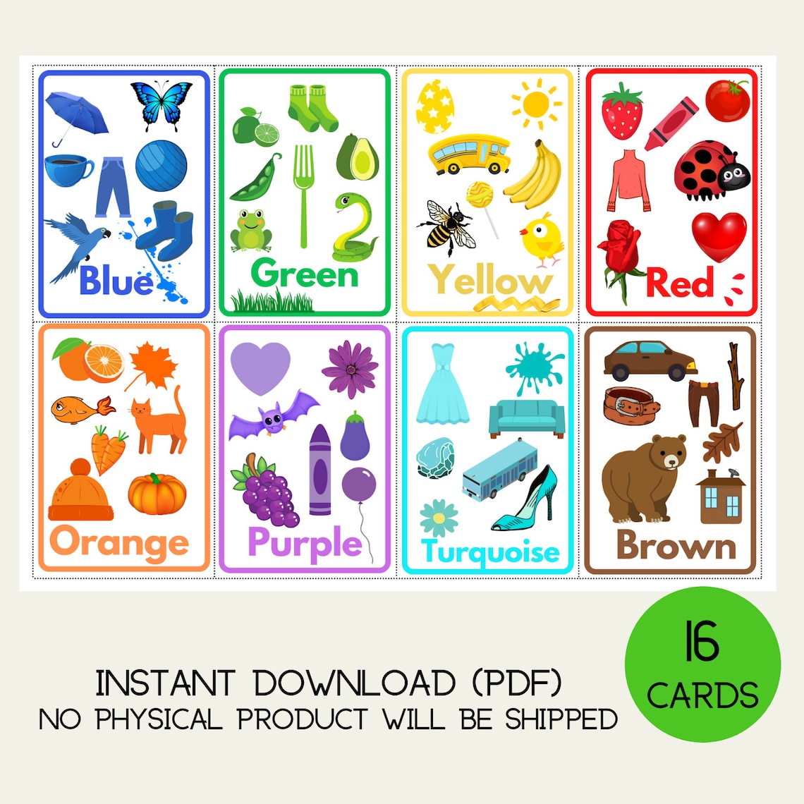 Colour Objects Flash Cards Children Educational Learning PDF Printable ...
