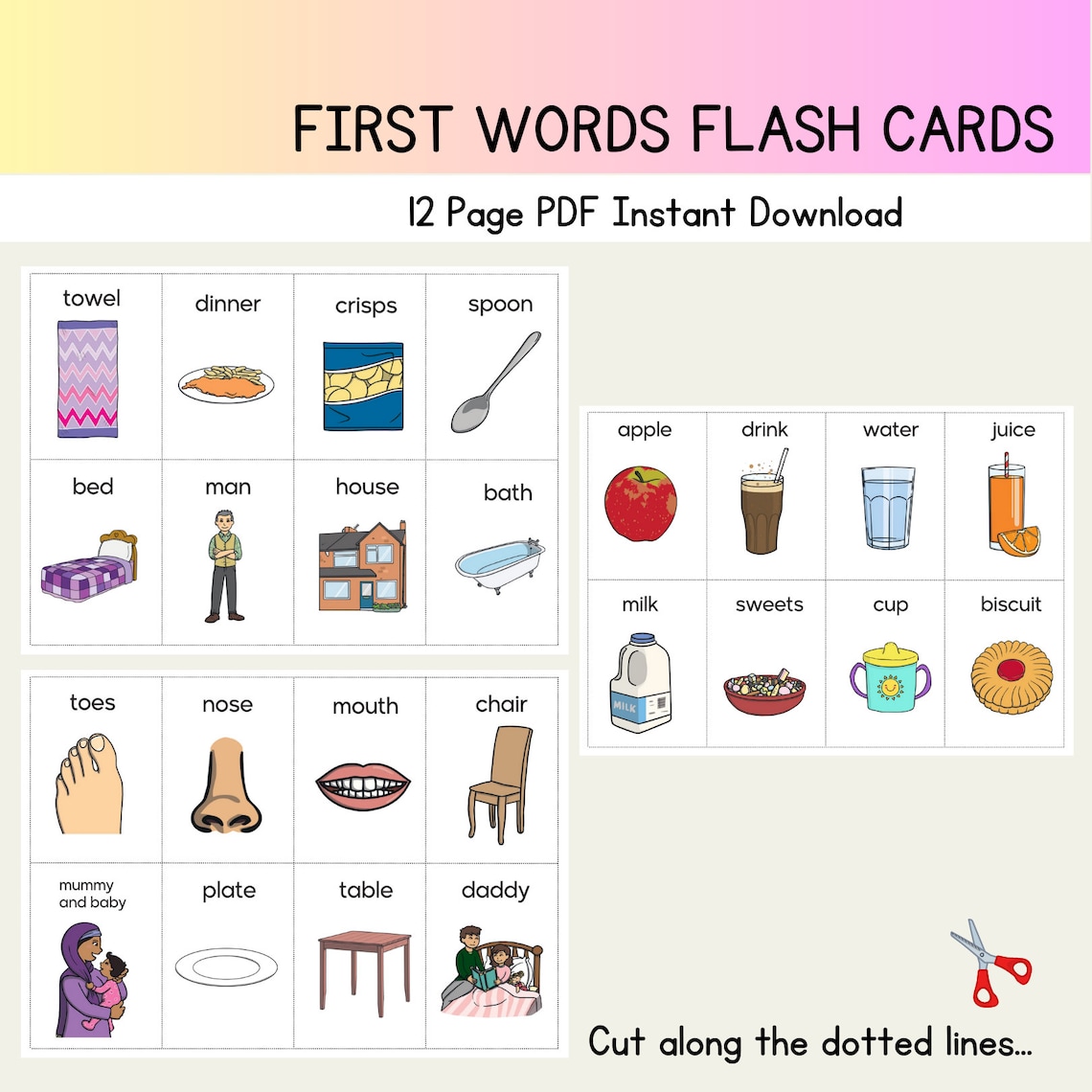 First Words Alphabet Flash Cards Baby Toddler Children Educational ...