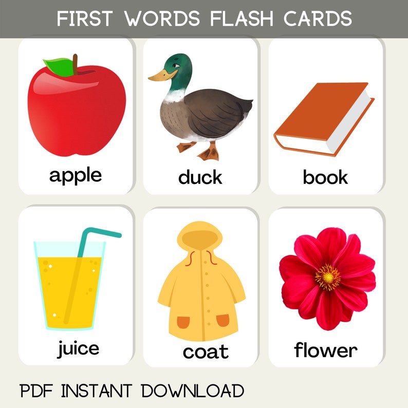 First Words Alphabet Flash Cards Baby Toddler Children - Etsy